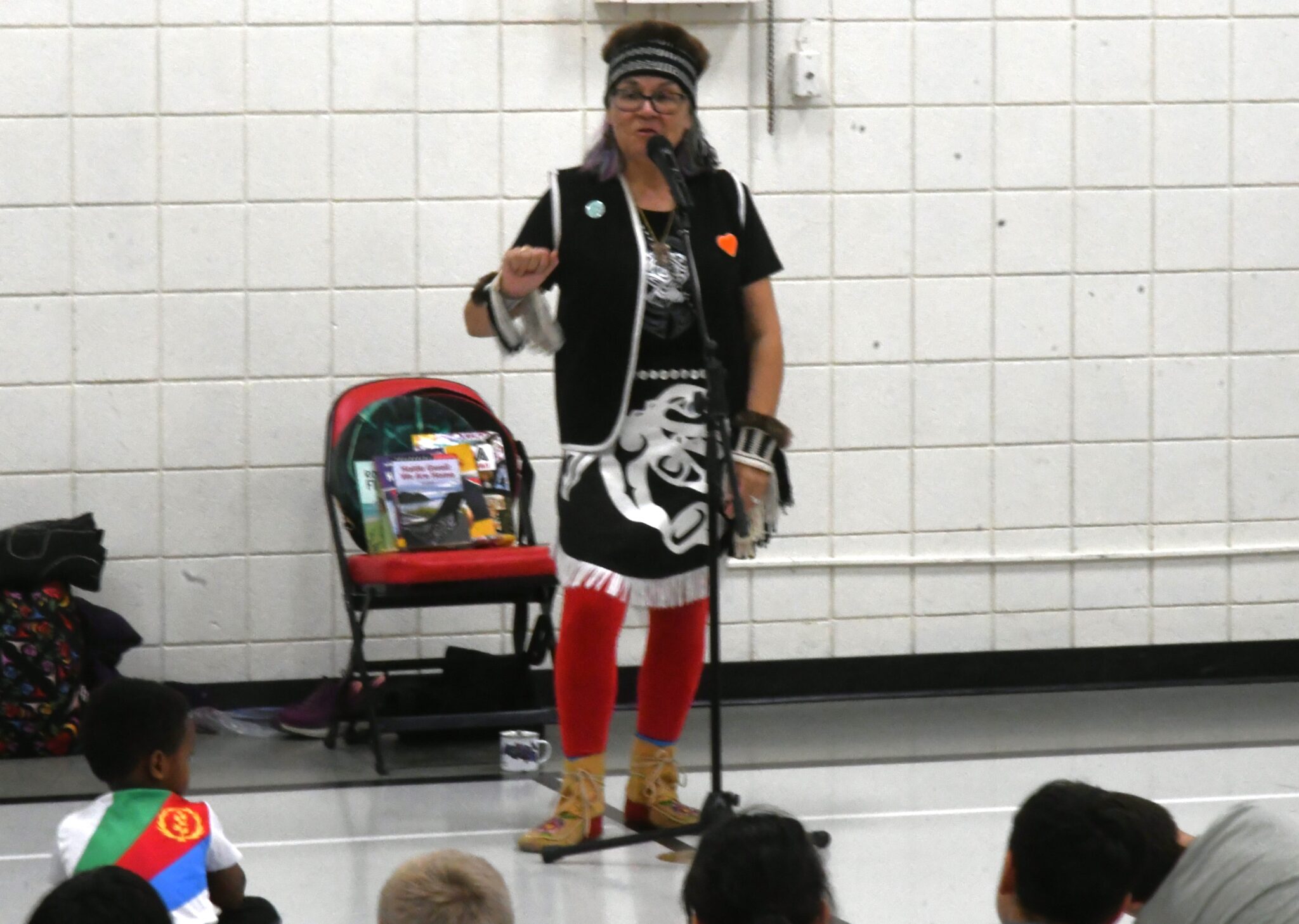 Kung Jaadee speaks students at King George Elementary School